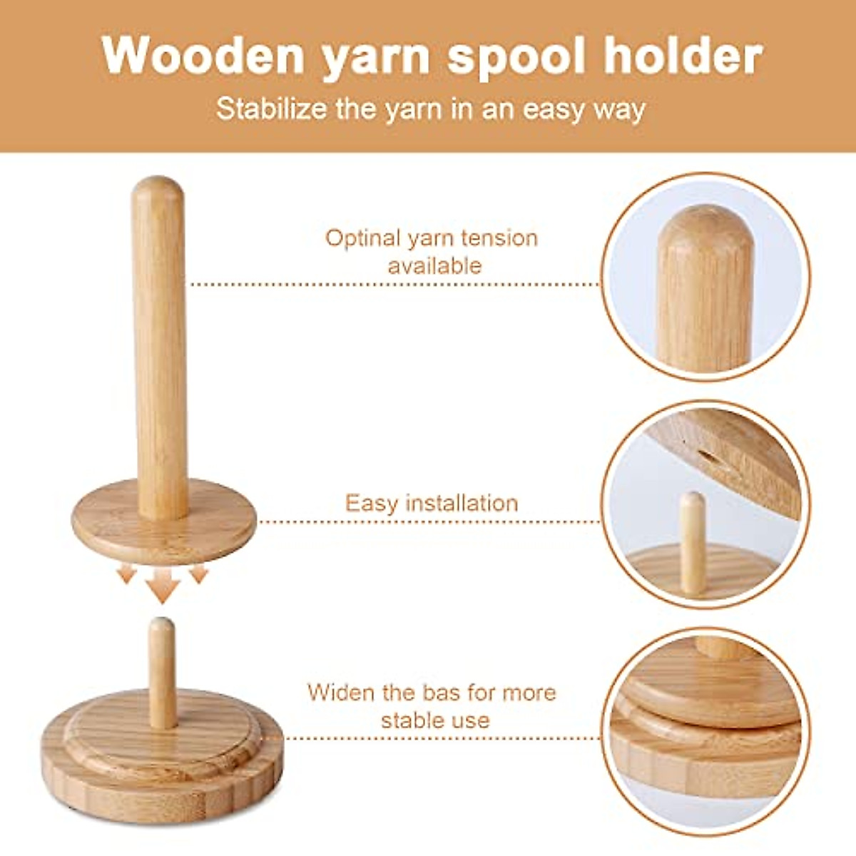 Joyeee Wooden Yarn Spool Holder, Classic Thread Spool Storage Rack Spinning Ball Winder, Yarn Dispenser with Twirling Mechanism for Bobbin Sewing Crocheting Knitting Embroidery-Prevent Yarn Tangling#4