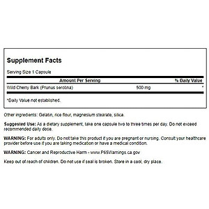 Swanson Full Spectrum Wild Cherry Bark Respiratory System Support 500 Milligrams 90 Capsules (2 Pack)