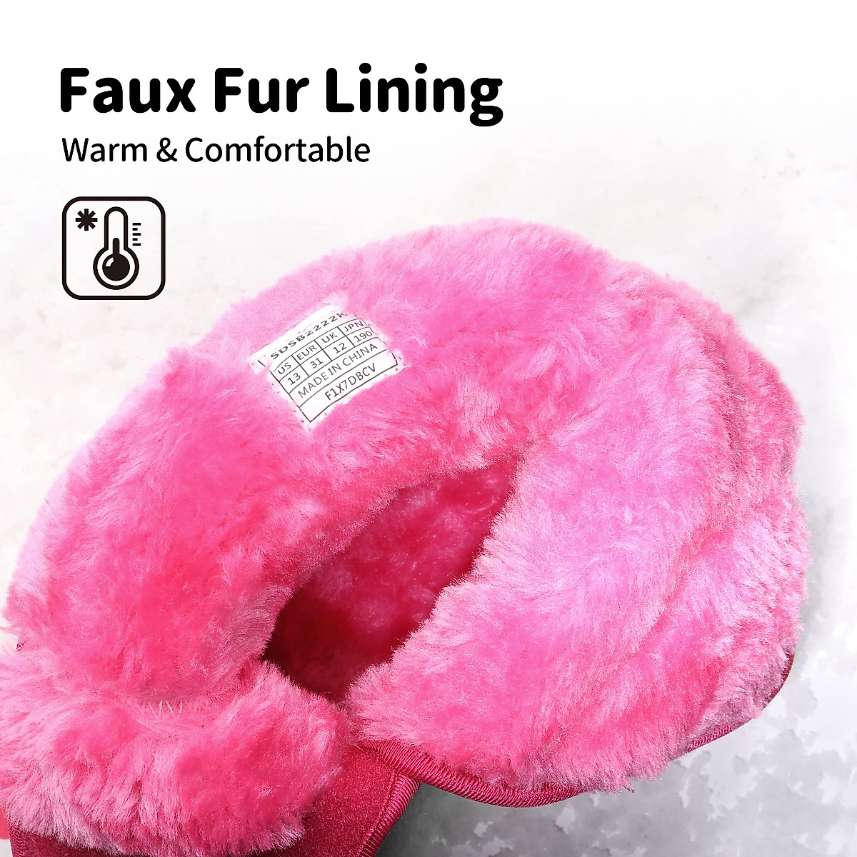 DREAM PAIRS Boys Girls Snow Boots Waterproof Hook and Loop Mid Calf Faux Fur Lining Winter Shoes for Little/Big Kids,Size 2 Little Kid,Rose Red,SDSB2222K