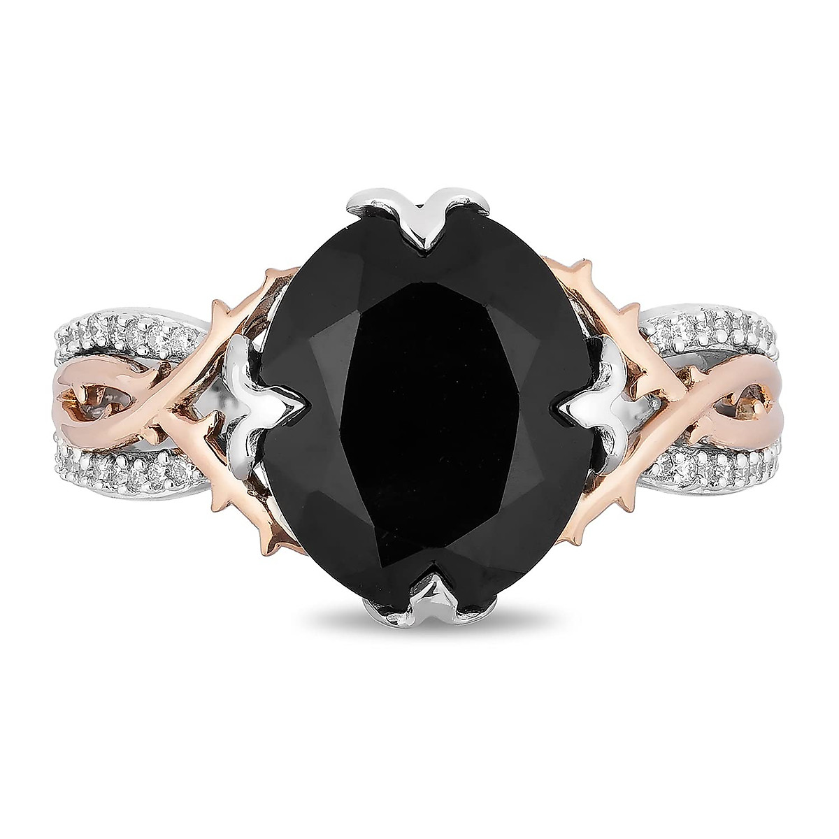 Jewelili Enchanted Disney Fine Jewelry Sterling Silver and 10k Rose Gold 1/10 Cttw Diamond and Black Onyx Maleficent Ring Size 6