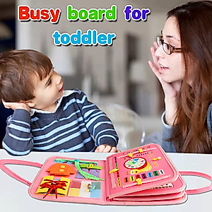 fyjous Busy Board for 1 Year Old, Montessori Busy Board Toys for Toddlers 1 2 3 4 Years Old Sensory Toys Quiet Book for Toddler Girls Educational Activity Airplane Car Travel Toys Birthday