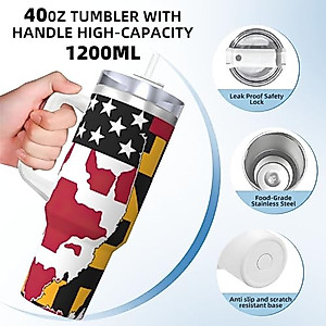 HULIBIN Abstract Maryland State Flag MAP02 Print Double Deck Stainless Steel Travel Coffee Cup With Lid 40 Oz Ice Bully Cup