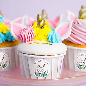 Acetiamin Thank You Sticker Rolls, 1.5 Inches 500 PCS Easter Stickers for Small Business, Round Bunny Stickers for Goodie Bags, Gift Favors Box, Cards, Beer Bottle, Party Supplies