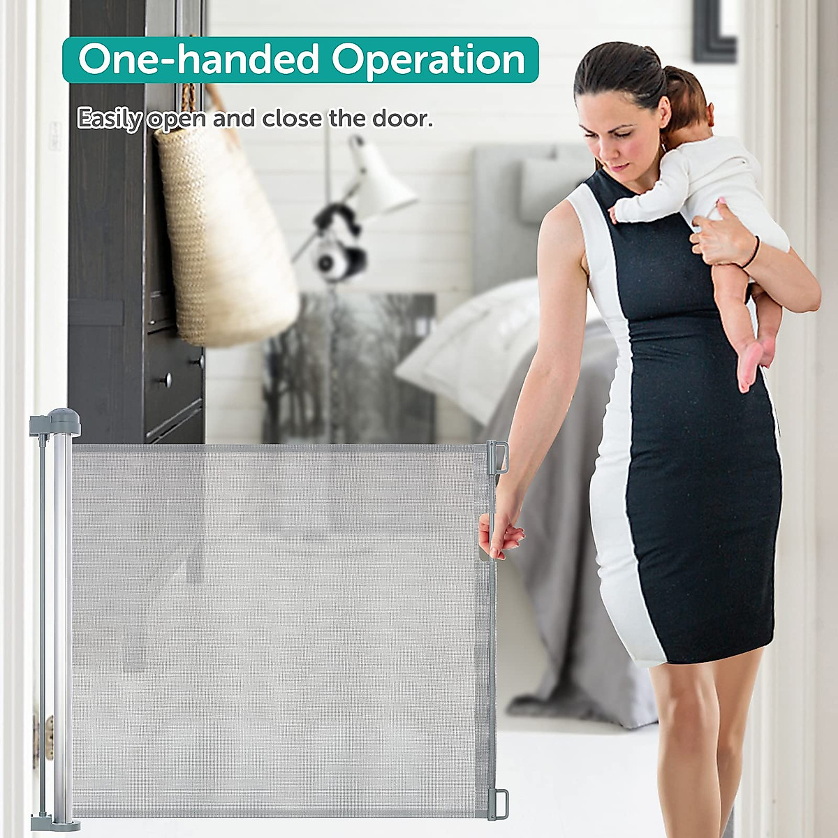 alobeby Baby Gate, Retractable Baby Gate, Pet Gate, Baby Dog Gates for Doorways Gates for Kids or Pets, Extends to 60'' Wide, Extra Gray KMS-WL01 baby gate 2448