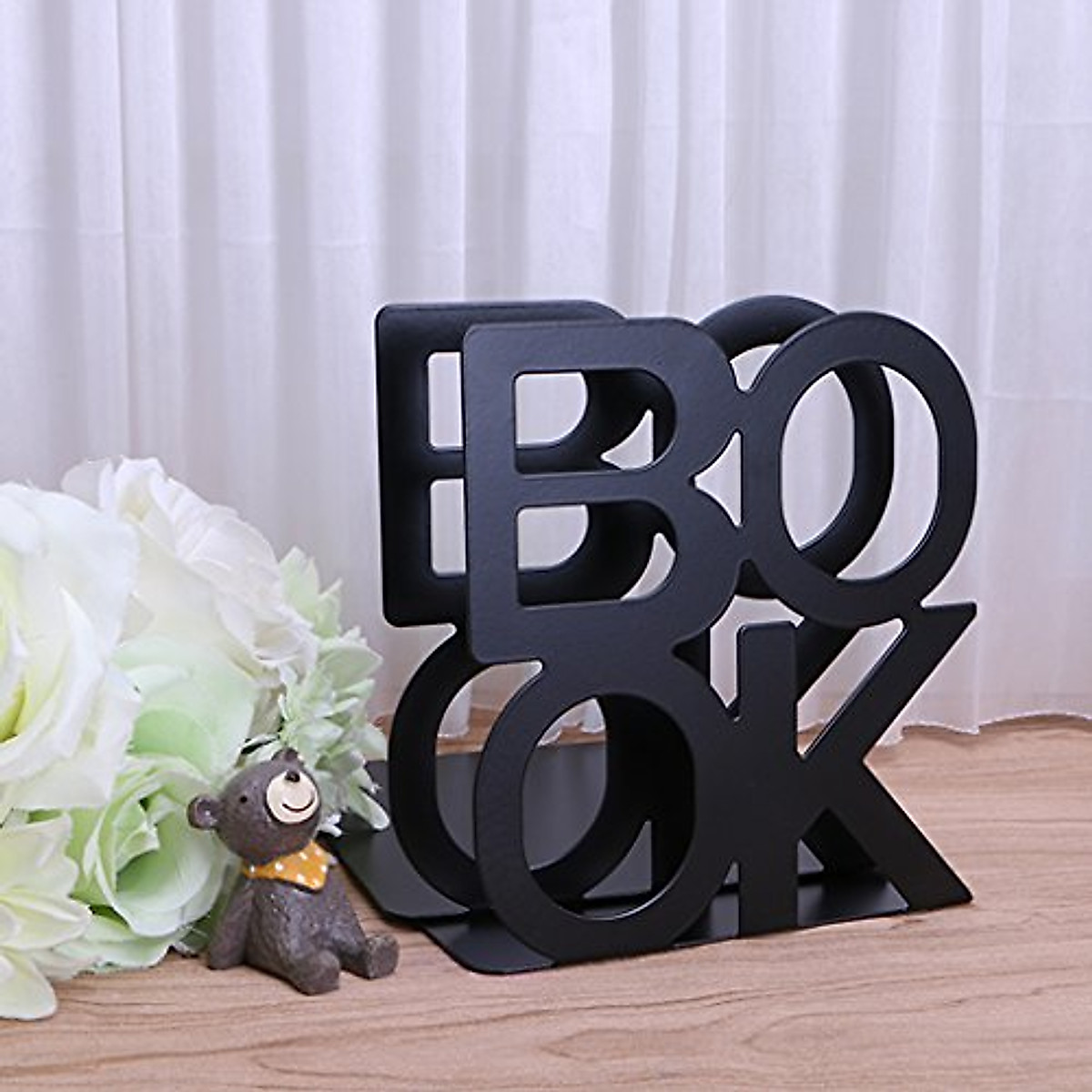 tegongse 2Pcs Book Ends, Alphabet Shaped Metal Bookends, Non-Skid Bookend Supports, Book Stopper for Books/Movies/CDs/Video Games