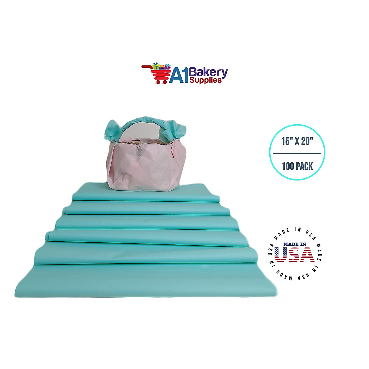 A1 Bakery Supplies Pistachio Green Bulk Tissue Paper 15 Inch x 20 Inch - 100 Sheets Premium Paper