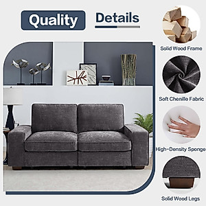 COCOLHOME 72" Comfy Sofa Couch with Storage, Modern Sofa Loveseat 2-Seater Sofa, Sectional Sofa Couches for Living Room, Apartment Small Space, Side Pocket Washable Cushion Cover, Grey Chenille