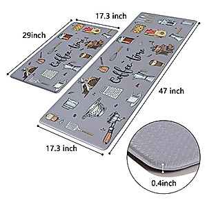 Alishomtll 2 PCS Kitchen Rugs and Mats,Cushioned Anti-Fatigue Kitchen Rugs, Waterproof Non-Slip Kitchen Mats, Washable Coffee Time Kitchen Mats for Floor Kitchen Laundry Office (17.3"x30"+17.3"x47")