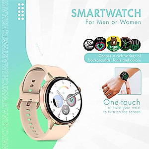 EKTON Smart Watches for Men & Women - Smart Watch for Android Phones, Make/Answer Calls, Messaging, Voice Assistant, NFC Functions, Wireless Charging, Long Battery Life, Rose Gold