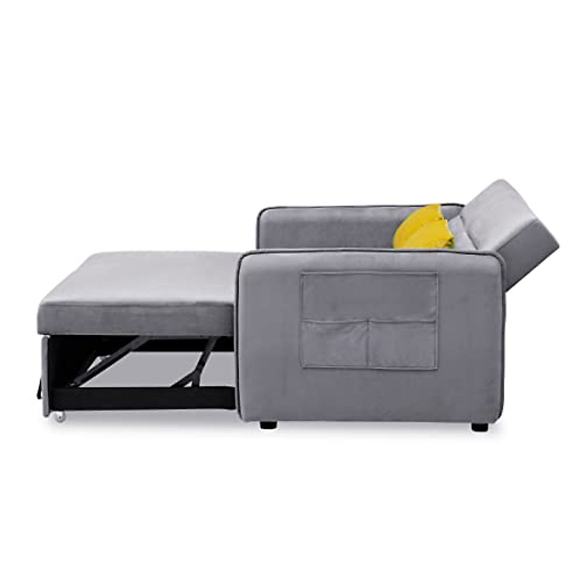 FANYE Grey Velvet Tufted Twin Size W/Pillows & Multi-Pockets, 54.3"