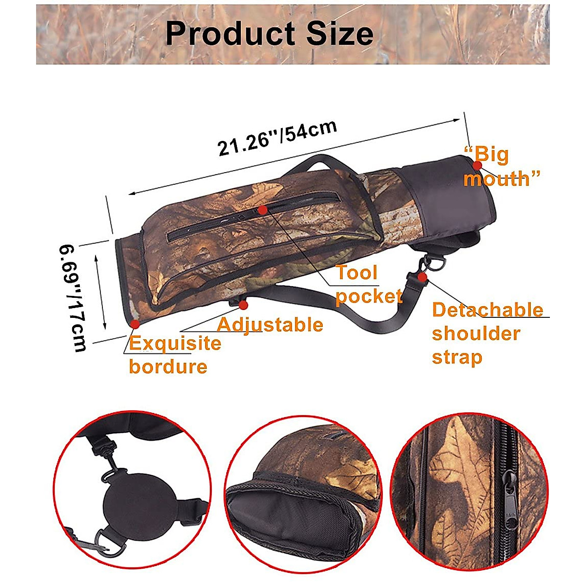 UNISTRENGH Archery Back Arrow Pot 3 Point Harness Waterproof Quiver, Arrow Holder Shoulder Bag for Hunting Shooting (Camouflage)