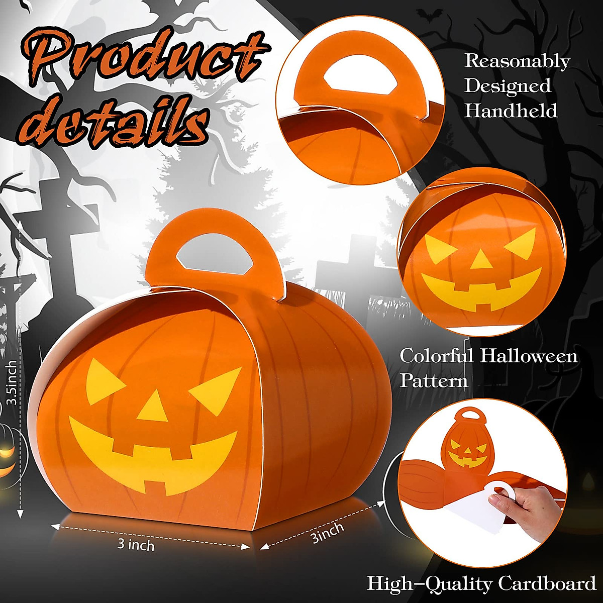 36 Pieces Halloween Trick or Treat Boxes Halloween Goodie Boxes Halloween Candy Boxes with Handle Candy Container Halloween Favor Boxes for Halloween Party Treat Favors Decoration, 6 Patterns