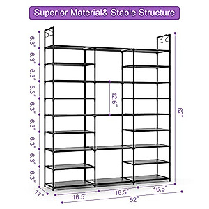 Finew 9 Tiers Shoe Rack Shoe Organizer, Shoe Rack for Entryway, Large Shoe Storage for 50-55 Pairs Shoes and Boots, Non-Woven Fabric Shoe Shelf with Versatile Hooks and Wooden Hammer for Bedroom