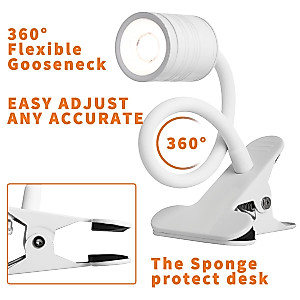 EAGLOD LED 3 Brightness Clamp Light，Portable Clip Light LED Lamp, USB Plug Clip on Desk Lamp ,360°Flexible Gooseneck Night Reading Light,Desk/Table Bedside Headboard,Nail Art ,Tattoo Lamp,