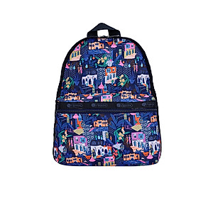 LeSportsac Sunlit Stroll Basic Backpack/Rucksack, Style 7812/Color E436, Vibrant & Artsy Illustrations of Charming & Exotic Destinations/Vignettes, Colorful Mosaic Art Tile Accent