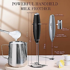 LUNASEA Handheld Milk Frother with Stand, Frother Wand, Electric frother for Coffee Whisk, Hand Mixer Blender Milk Foamer, Drink Mixer, Electric Whisker for Mixing, Latte, Cappuccino, Matcha (Black)