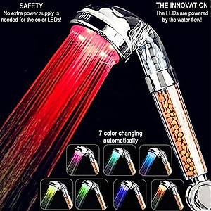 Vacto LED Handheld Shower Head Set with Filtration, Automatic 7-color Changing Shower Head Kit, High Pressure Handheld Shower Head with Hose and Bracket, Water Saving Showerheads with Filtration Beads