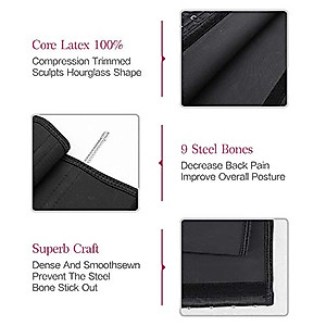 YIANNA Long Torso Waist Trainer for Women Latex Underbust Waist Corsets Cincher Hourglass Body Shaper 4 Row Hooks, (Size L, Black)