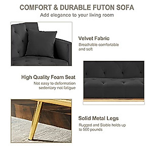 GEEVIVO Sleeper Sofa Bed Modern Tufted Futon Couch, Convertible Loveseat Sleeper Sofa Couch w/ 3 Angle Adjustable Backrest and Rose Gold Metal Legs, Accent Recliner for Home Living Room Bedroom