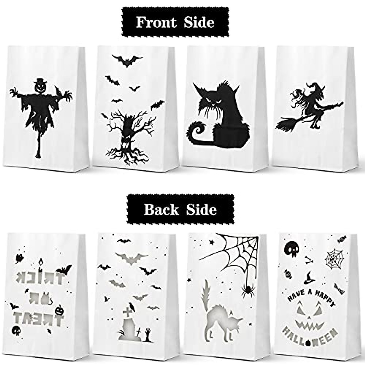 Halloween Lantern Luminary Paper Bags 4 Different Style 16 Pieces Paper Candle Bags with LED Tea Lights,Halloween Party Decor