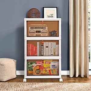 Arkyomi 3 Pack Foldable Storage Bins with Lids Large Organizers Boxes Clear Storage Containers Collapsible Stackable Closet Organizers and Storage with Door For Home