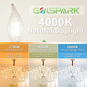 E12 LED Bulb Dimmable 60 Watt Equivalent, Golspark 4000K Natural Daylight 4W E12 Candelabra LED Light Bulbs, Small Base Type B Candle Light Bulbs for Chandelier, Ceiling Fan, Flame Tip, 550LM, 10 Pack