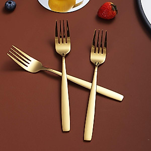 Berglander Gold Dinner Forks of 12, Stainless Steel Titanium Golden Plating Fork Set, Forks And Spoons Silverware, Spoons And Forks Set
