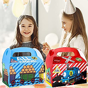 24pcs Railroad Train Crossing Party Gift Treat Boxes Railway Train Theme Party Favors Steam Train Goodie Candy Boxes for Kids Baby Shower Decorations Birthday Party Supplies