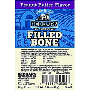 Redbarn Filled Dog Bones | Natural Long-Lasting Dental Treats; Suitable for Aggressive Chewers | Small (3") - 5 Bones (Peanut Butter)
