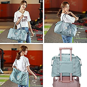 Sports Gym Bag Tote Bag for Men Women, Travel Duffel Bag with Wet Pocket, Shoulder Weekender Overnight Bag,Light Blue