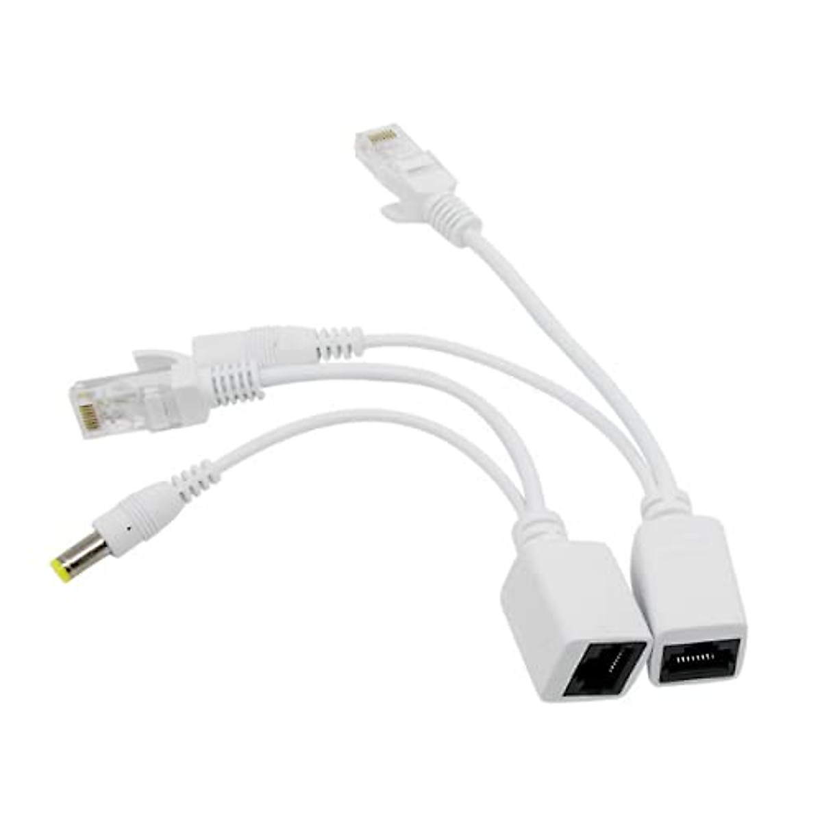 BeElion 5-Pair/10pcs White Passive PoE Injector and Splitter Kits with 5.5x2.1mm DC Connector RJ45 Power Over Ethernet for CCTV Surveillance Camera System