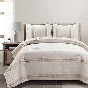 Lush Decor Comforter Farmhouse Stripe, Full/Queen, Neutral