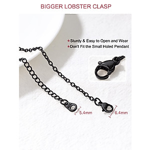 FOCALOOK Black Necklace Chain for Women 2mm 18 Inch Stainless Steel Rolo Cable Chain