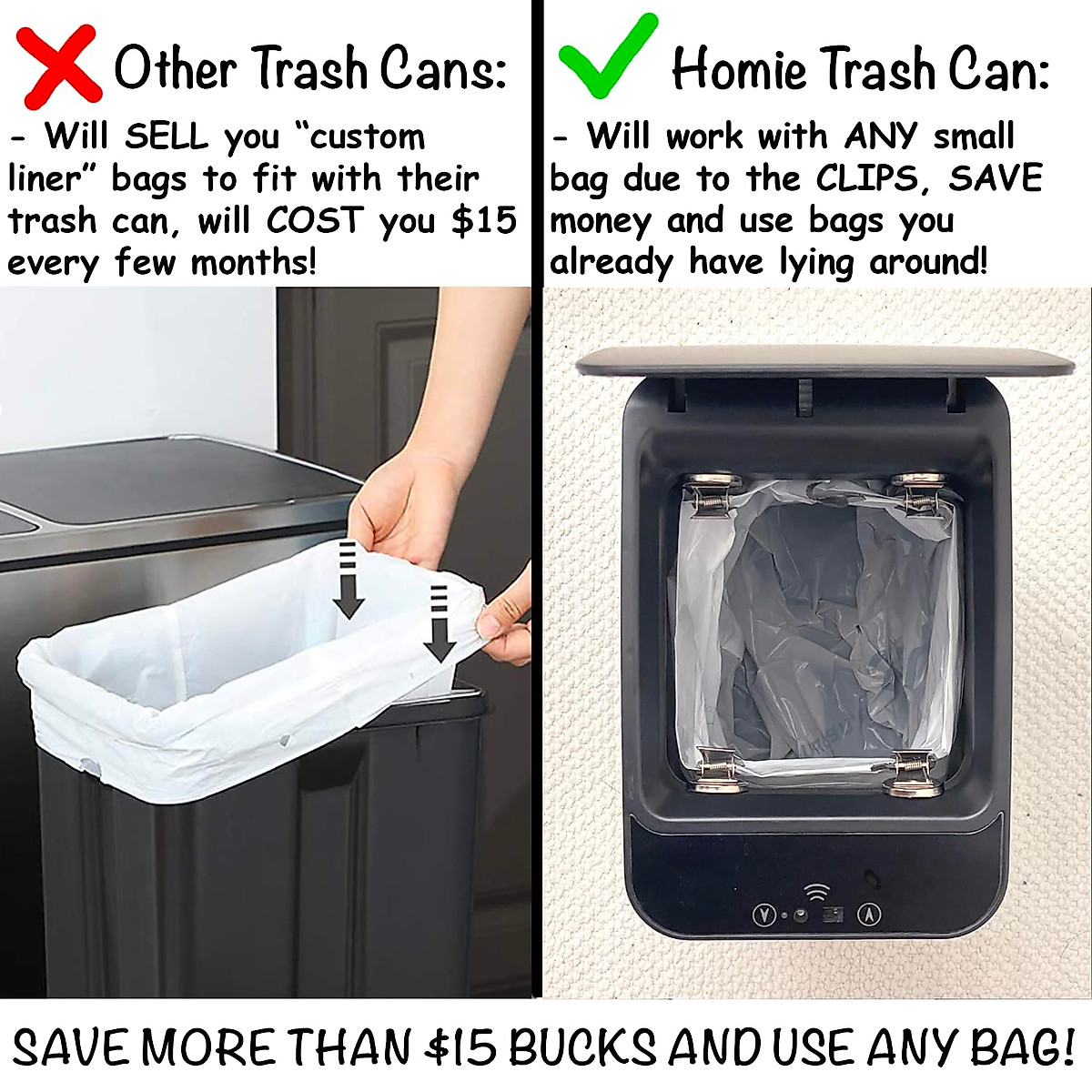 Homie Automatic, Smart Trash Can 2.9 Gallon with Touchless Motion Sensor and Anti - Bag Slip Lid, Use as Mini Garbage Basket, Slim Dust Bin, or Decor in Bathroom, Restroom, Kitchen (Matte Black)