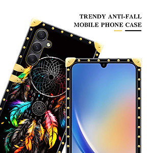 DAIZAG Case Compatible with for Samsung Galaxy A14 5G Classic Feather Dream Catcher Phone Case Golden Square Soft TPU Shockproof Protective Decor Case Cover for Gift