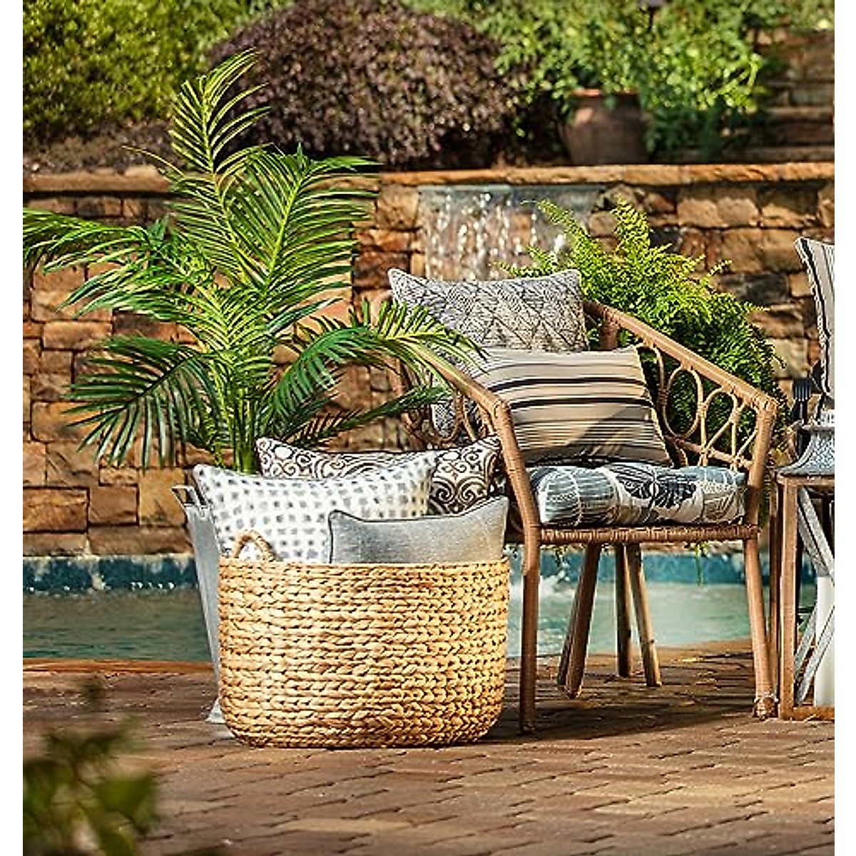 Pillow Perfect Stripe Outdoor Throw Accent Pillow, Plush Fill, Weather, and Fade Resistant, Large Square - 18.5" x 18.5", Black/Grey Getaway Stripe, 2 Count