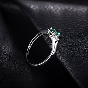 Lanmi 14K White Gold Natural Green Emerald Diamonds Rings Engagement Promise for Women Promotion