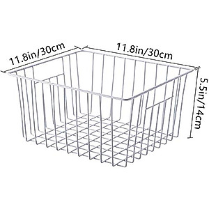 iPEGTOP Refrigerator Chest Freezer Baskets, Large Household Wire Storage Basket Bins Organizer with Handles for Kitchen, Pantry, Freezer, Cabinet, Closets, Pearl White, Set of 4