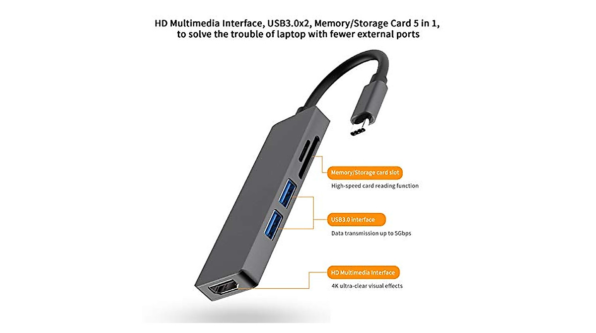 5 in 1 TypeC Hub - Fast 4K Docking Station