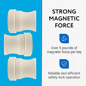 (3 Pack) Magnetic Safety Lock Key for Childproof Cabinet Locks - Includes 3 Adhesive Magnetic Key Holders White