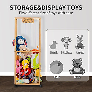 ear&ear Stuffed Animal Zoo Storage, Wood Extra Large Stuffed Animal Storage Basket, Stuffed Animal Organizer, Girls Boys Toy Organizer Holder(Comes with pulleys/wooden base)