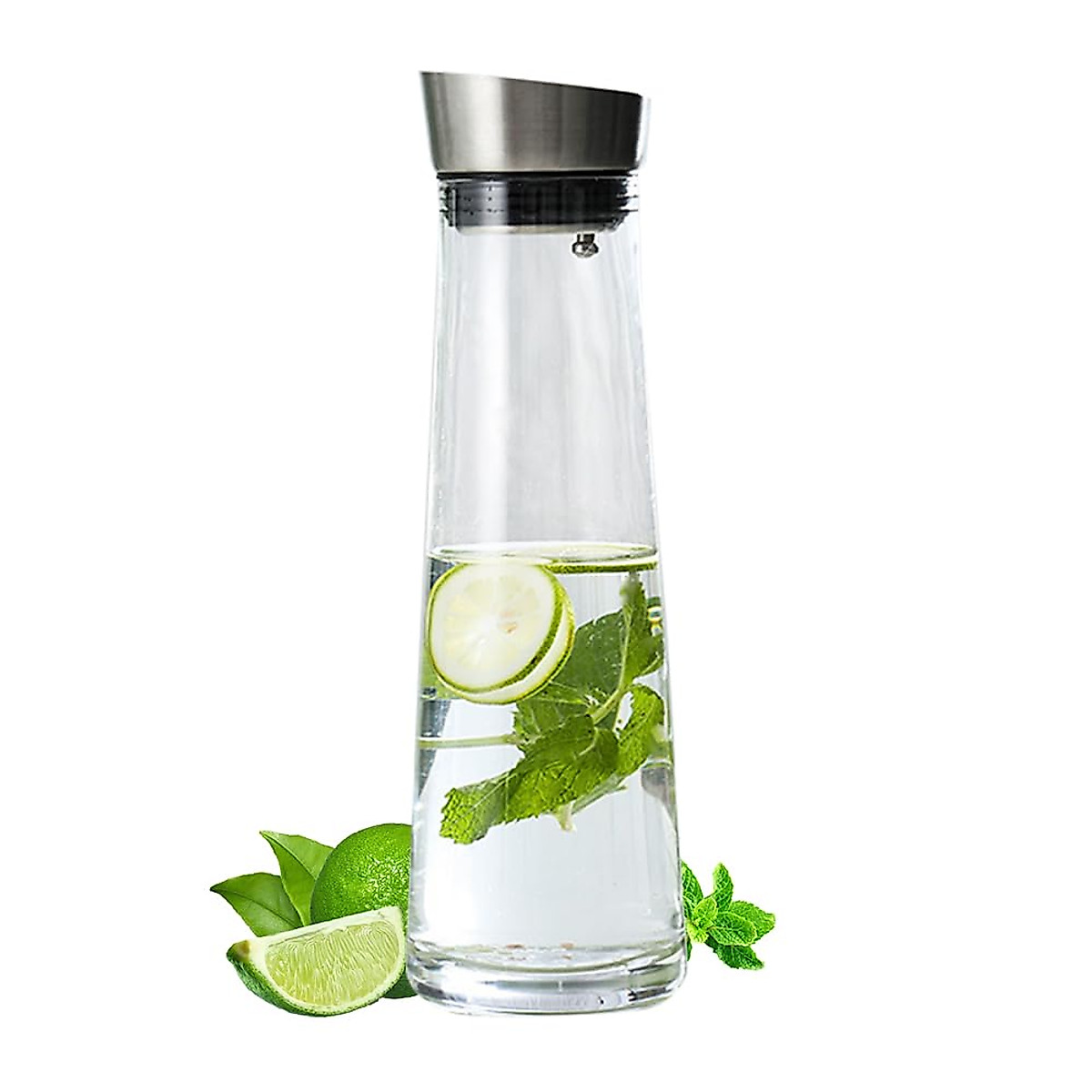 Water Carafe with Lid,Glass Carafe 1.3 liter Water Carafe Glass Jug with Lid and Spout-Fruit Juice Pitcher for Hot/Cold Water, Ice Tea and Juice Beverage