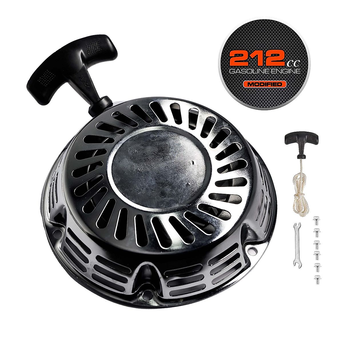 JMCHstore Brilliant Chrome Pull Start Recoil Starter Assembly for Predator 212 Coleman B200R CT200U EX 200cc Mini Bike, KT196 Go Kart Pull Cord Start Honda 6.5HP GX160 196 Hisun Engine Tao Motor