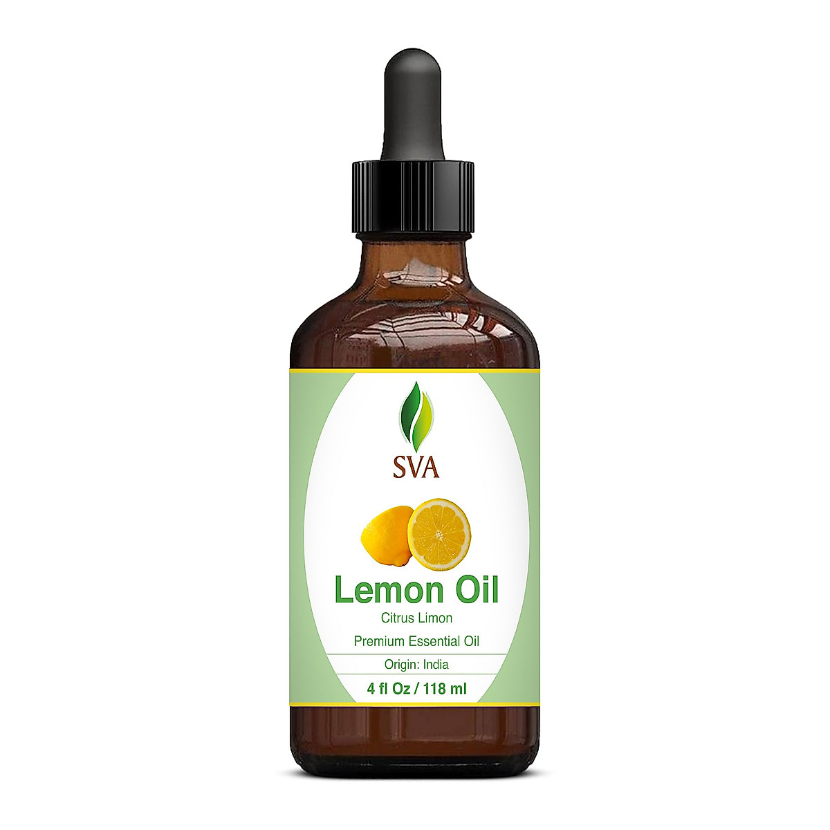 SVA Lemon Essential Oil – 4 Fl Oz – 100% Natural Lemon Oil - for Diffuser, Hair Care, Face, Skin Care, Aromatherapy, Scalp and Body Massage, Soap and Candle Making – with Dropper