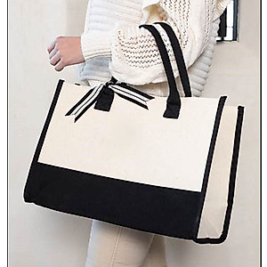 Mud Pie Classic Black and White Canvas Tote Bag, BLANK, 17" x 19" x 2"
