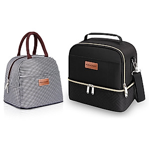 BALORAY Lunch Bag Women Men, Double Deck Lunch Box Insulated Lunch Bag for Adults Work Office Picnic, Leakproof Cooler Bag with Adjustable Shoulder Strap