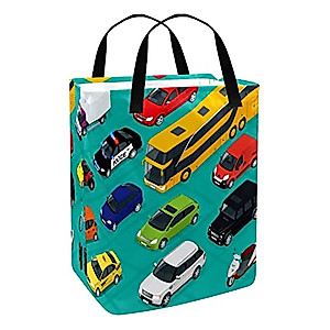 Cars Bus Ambulance and Bike Print Collapsible Laundry Hamper, 60L Waterproof Laundry Baskets Washing Bin Clothes Toys Storage for Dorm Bathroom Bedroom