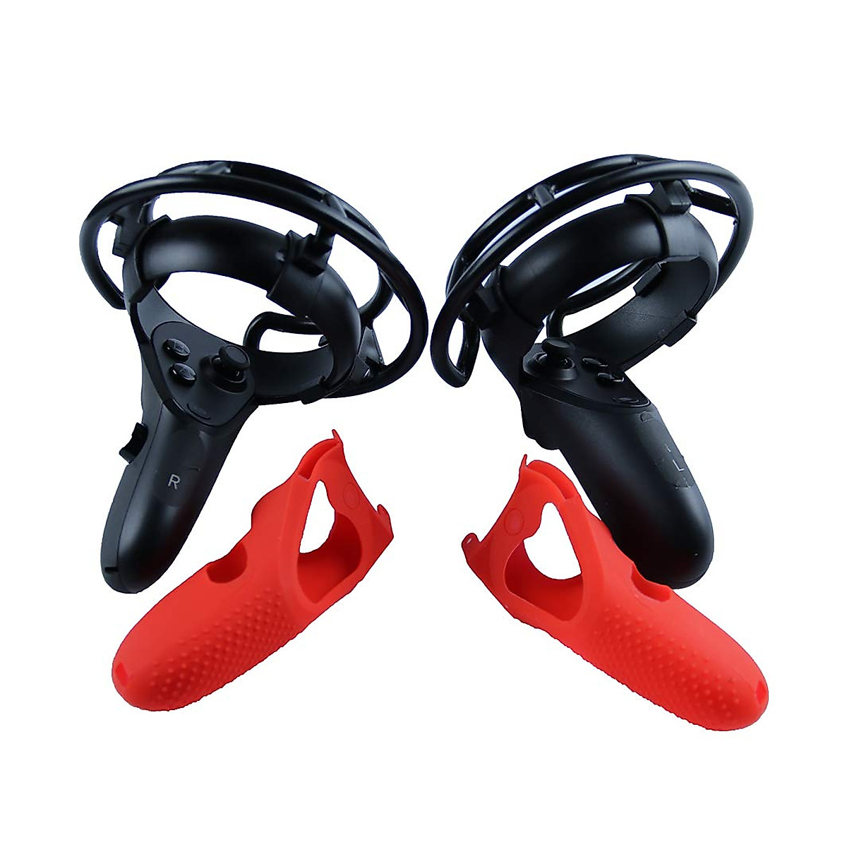 MASiKEN Touch Controller Grip Accessories & Protective Cages Stand for Oculus Quest/Rift S, Premium Controllers Skin Cover, Gel Shell Silicone Collision Protector Ring (Red)