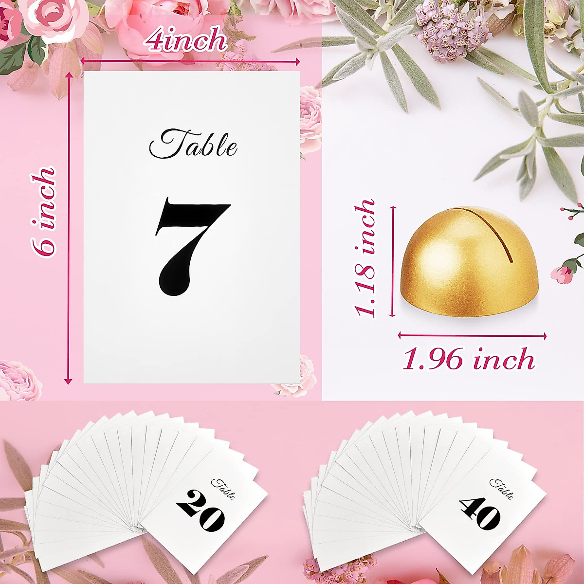 Taiyin 40 Sets Wedding Table Number Card Stock Signs with Round Stand 4 x 6 Inch 1-40 Gold Table Numbers with Stand Wooden Gold Card Holder for Wedding Reception Anniversary Party Restaurant Events