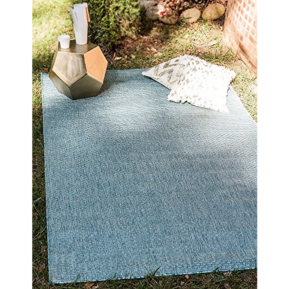Unique Loom Collection Casual Transitional Solid Heathered Indoor/Outdoor Flatweave Area Rug (5' 3" x 8' Rectangle, Aquamarine/Ivory)